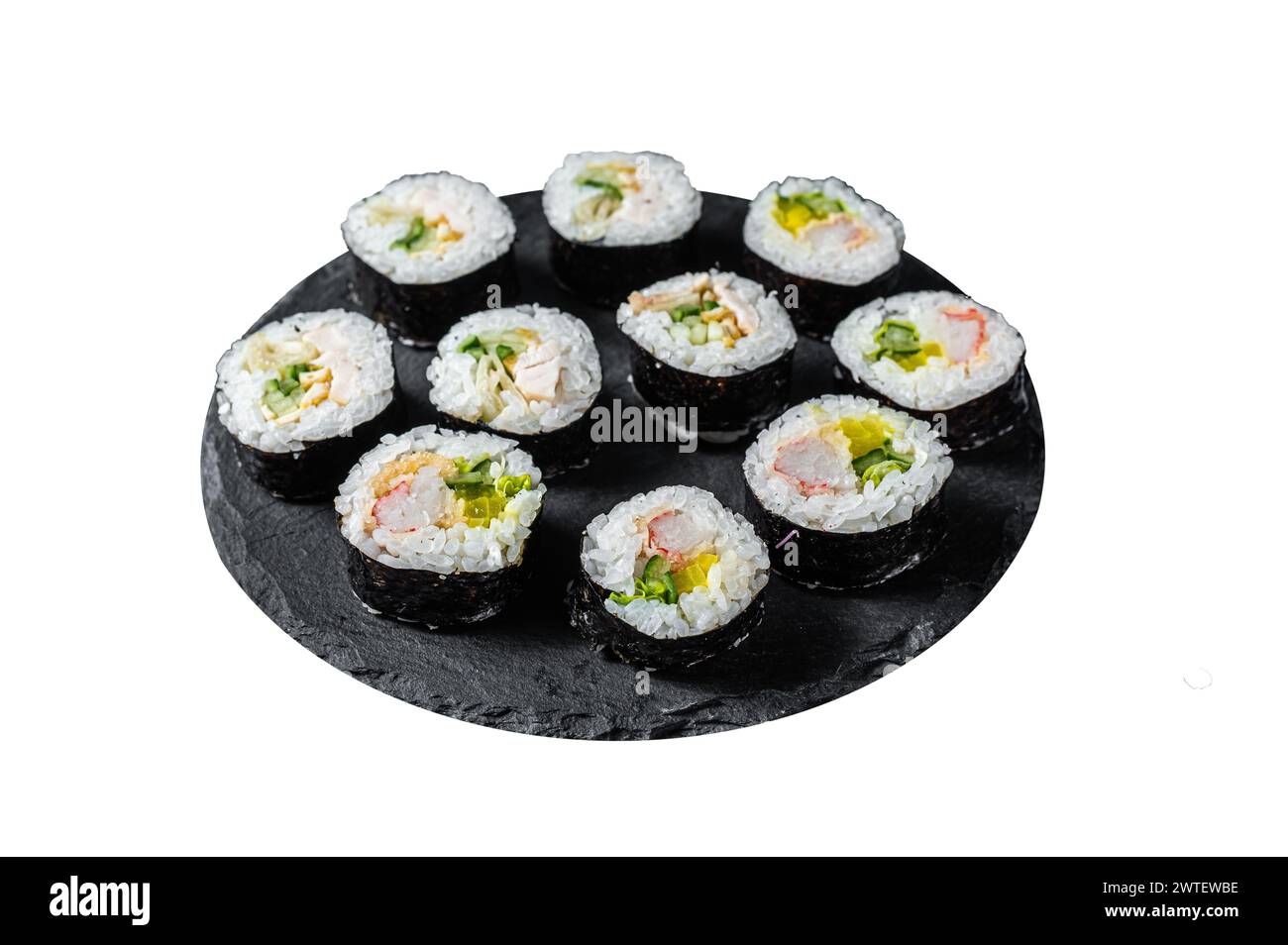 Korean style sushi Kimbap or gimbap made from steamed white rice ...