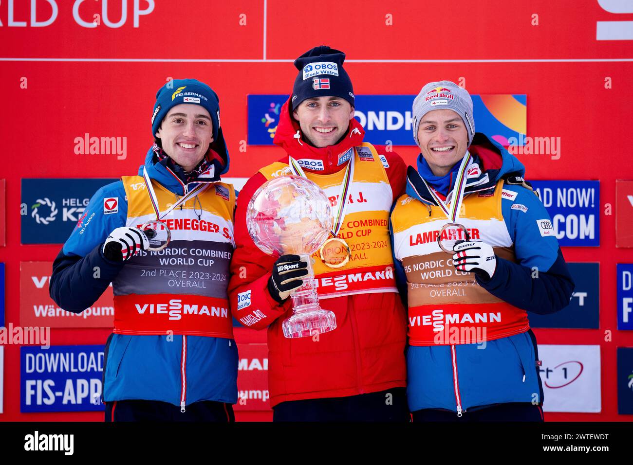 Trondheim 20240317.World Cup winner Jarl Magnus Riiber, Stefan ...
