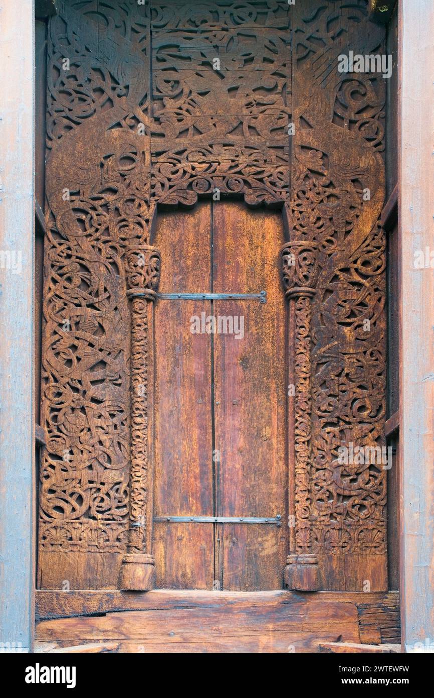 Decorative door to Torpo Stave Church, Norway Stock Photo - Alamy