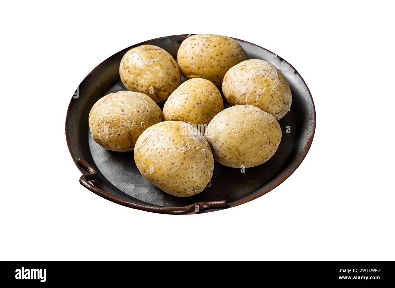 Canarian potatoes papas arrugadas with mojo, hot sauce. Isolated on ...