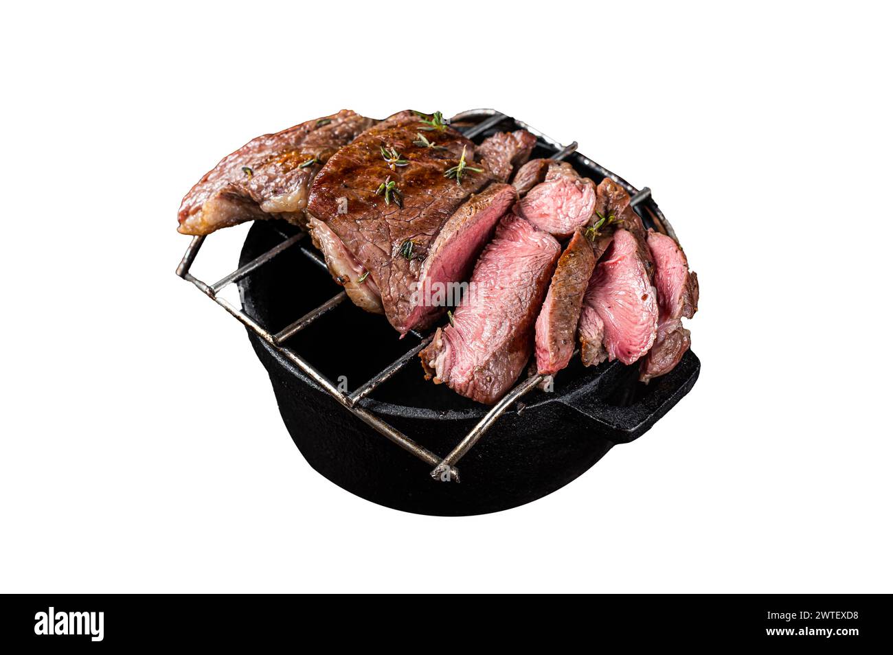 BBQ grilled Mutton fillet chop steaks, sliced lamb meat. Isolated on ...