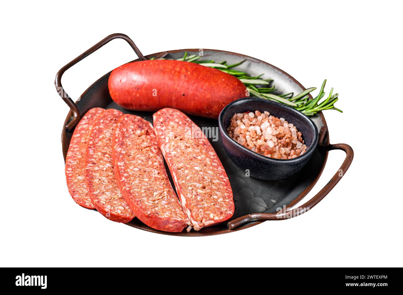 Turkish Sliced Sucuk beef meat sausage ready for cooking. Isolated on ...