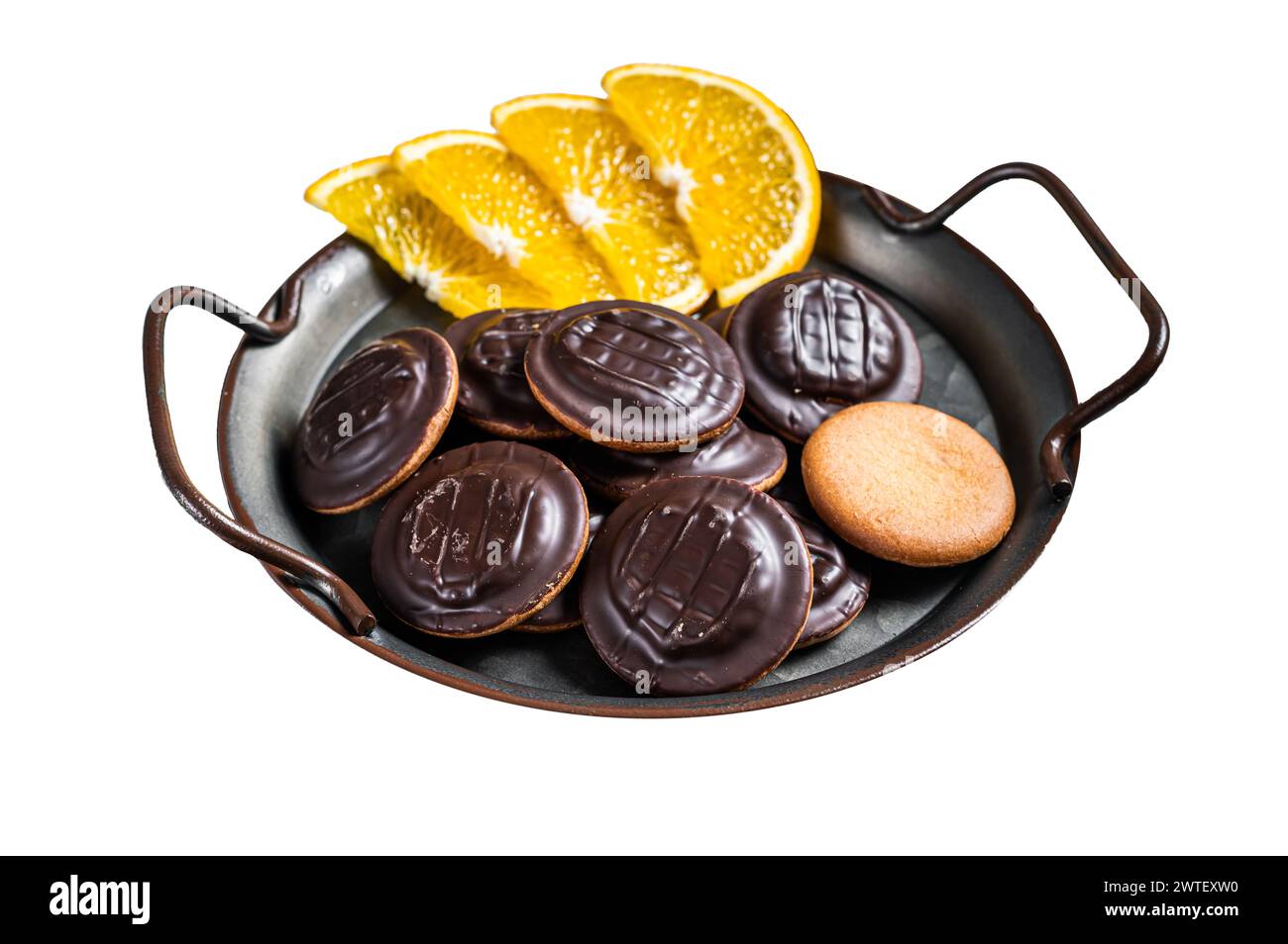 Orange Flavored Round Jaffa Cakes with Chocolate. Isolated on white ...