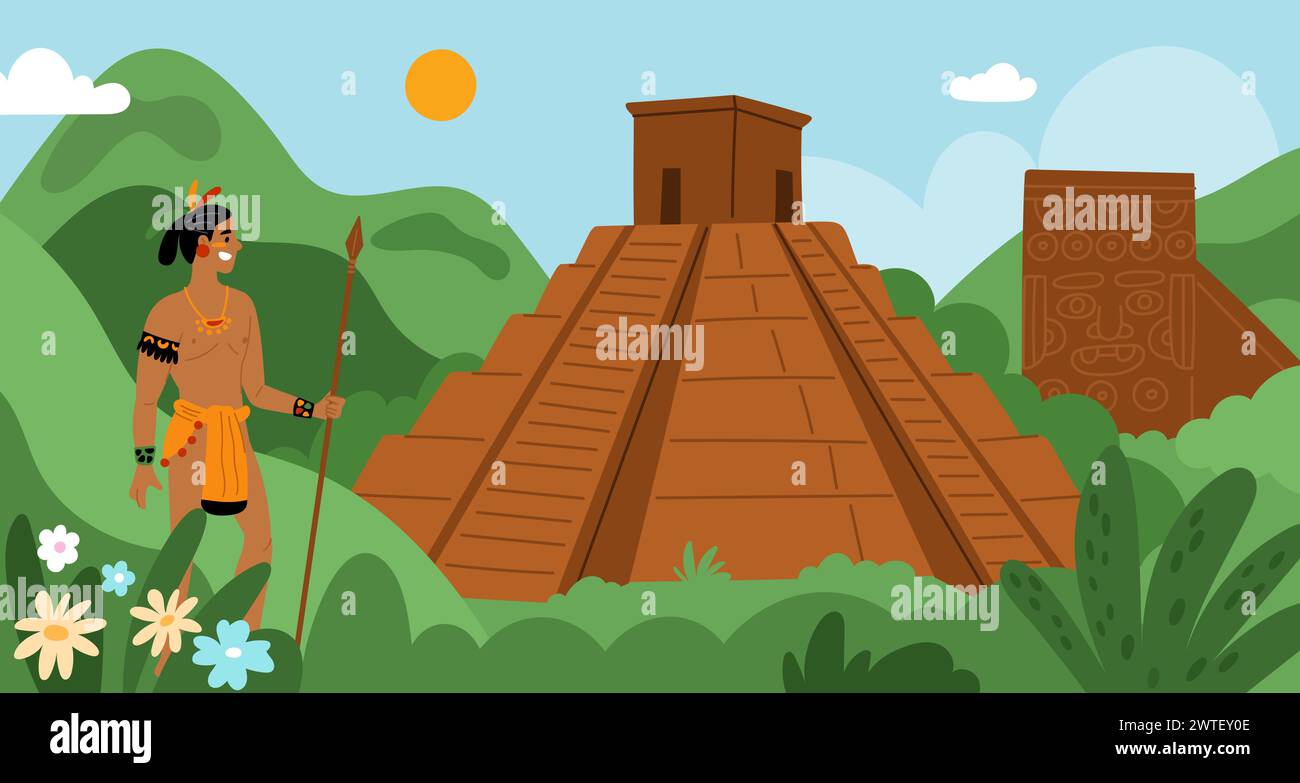 Maya civilization landscape. Aztecs and Incas ancient architecture ...