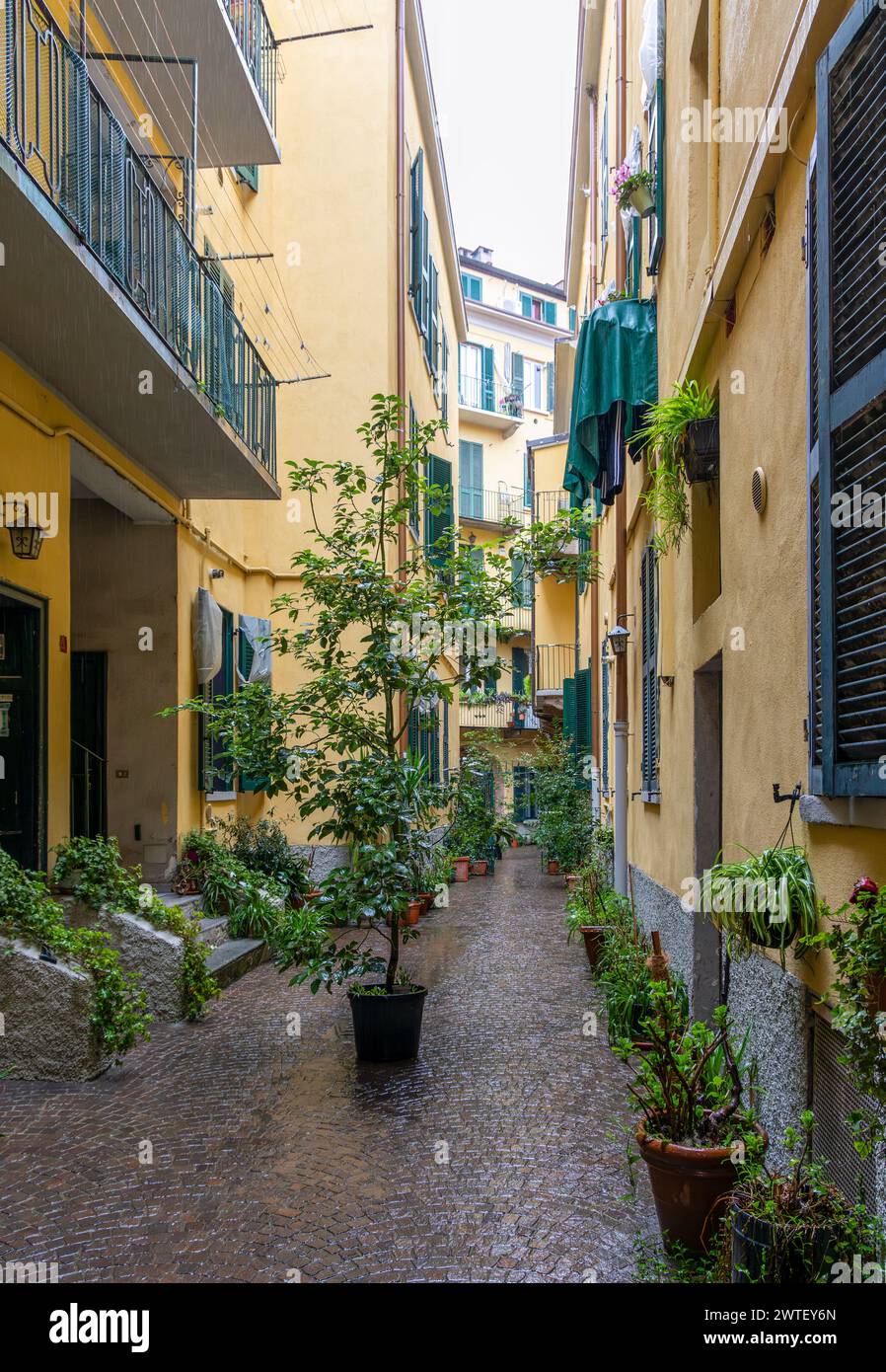 Beautiful courtyard with ancient buildings in the center of Milan ...