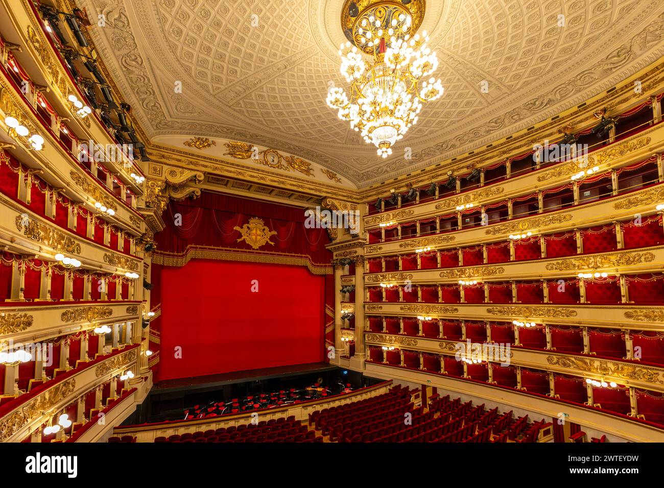 Milan, Italy - February 26, 2024: Interior of the famous La Scala Opera ...