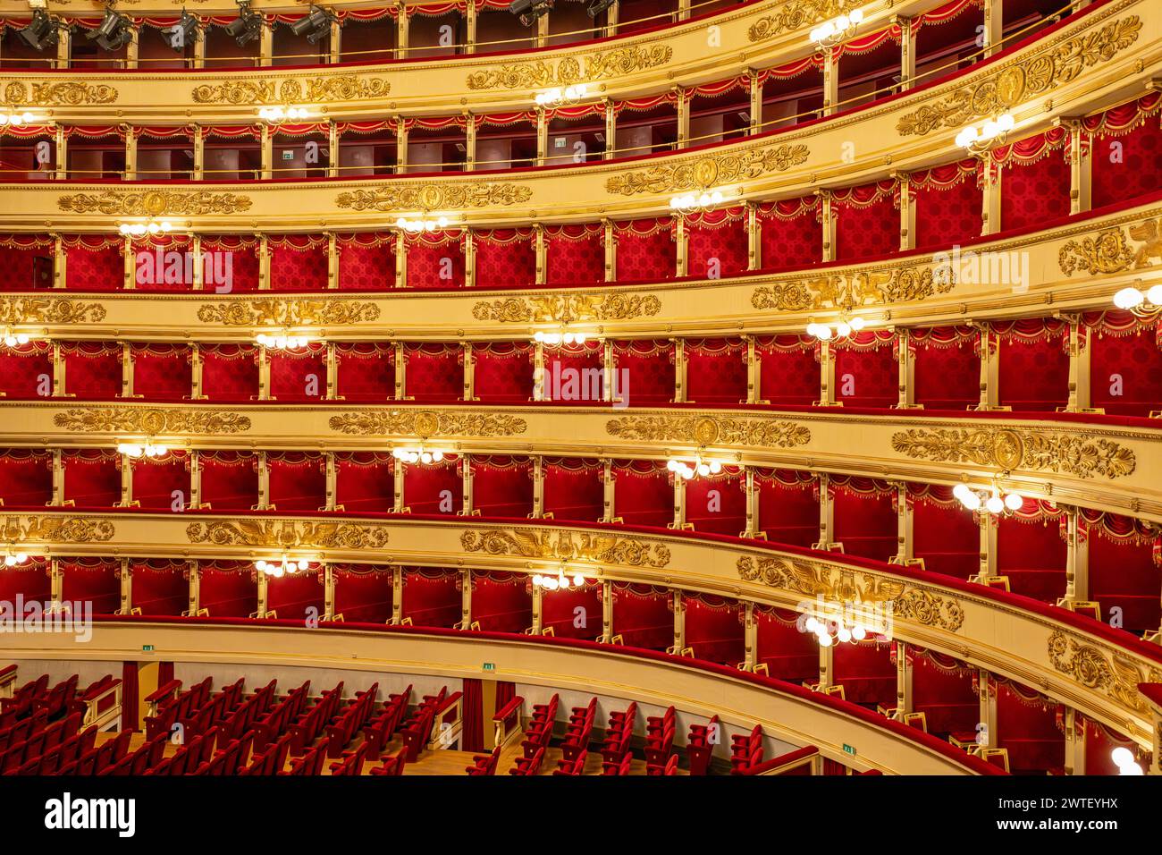 Milan, Italy - February 26, 2024: Interior of the famous La Scala Opera ...