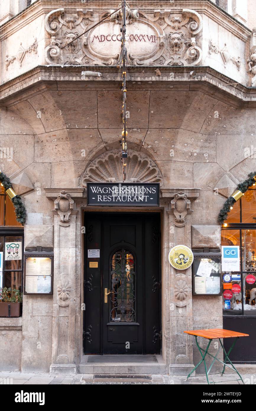 Munich, Germany - DEC 26, 2021: Wagner Salons Restaurant on Marienplatz ...