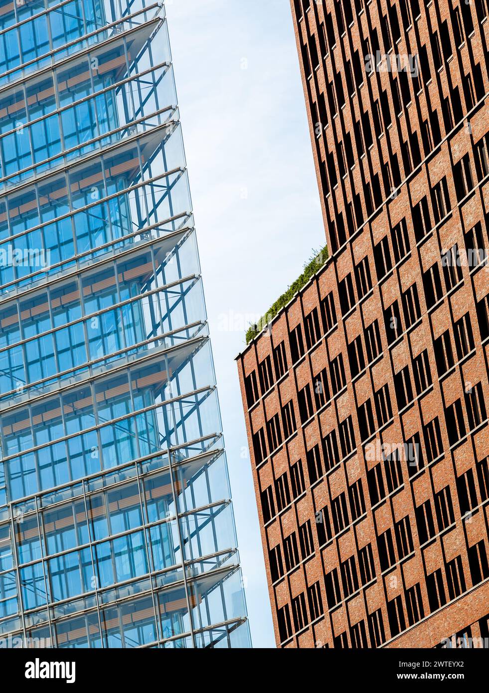 Two buildings - old and new, abstract architecture, view from below ...