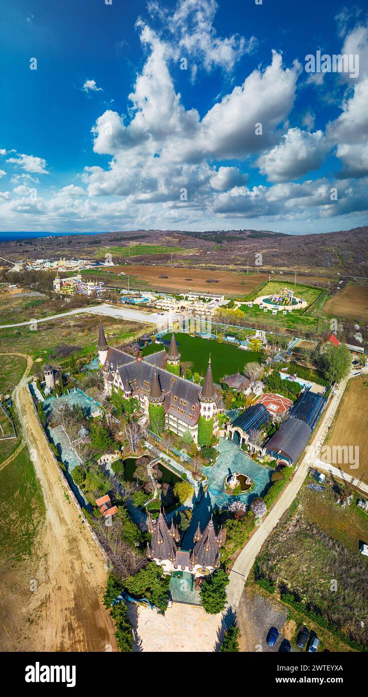 Aerial view of castle in amusement park in Ravadinovo Stock Photo - Alamy