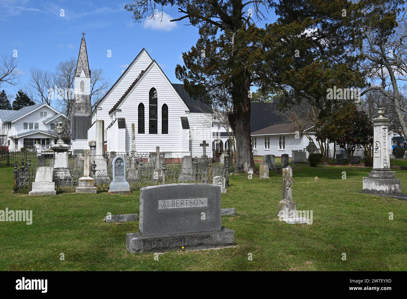 The historic cemetery behind the Holy Trinity Episcopal Church, founded ...