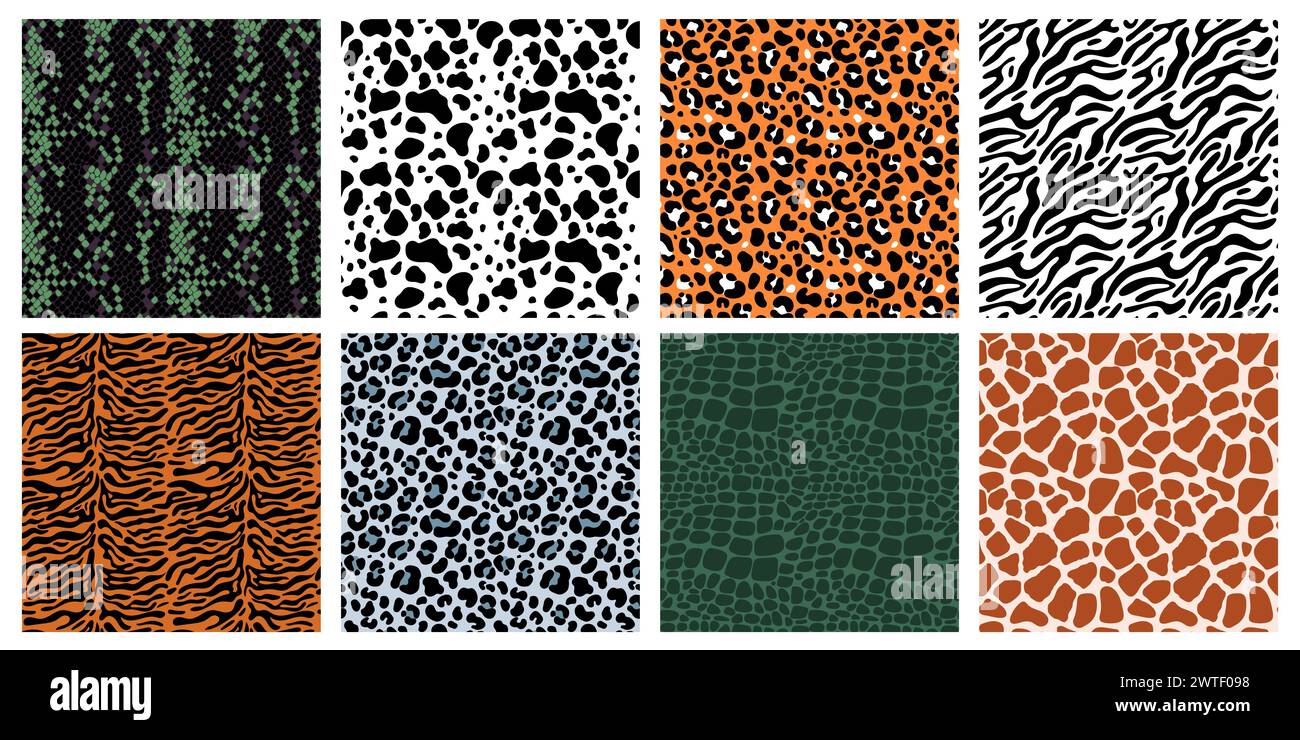 Animal fur and skins seamless patterns. Natural fashion prints. Jungle ...