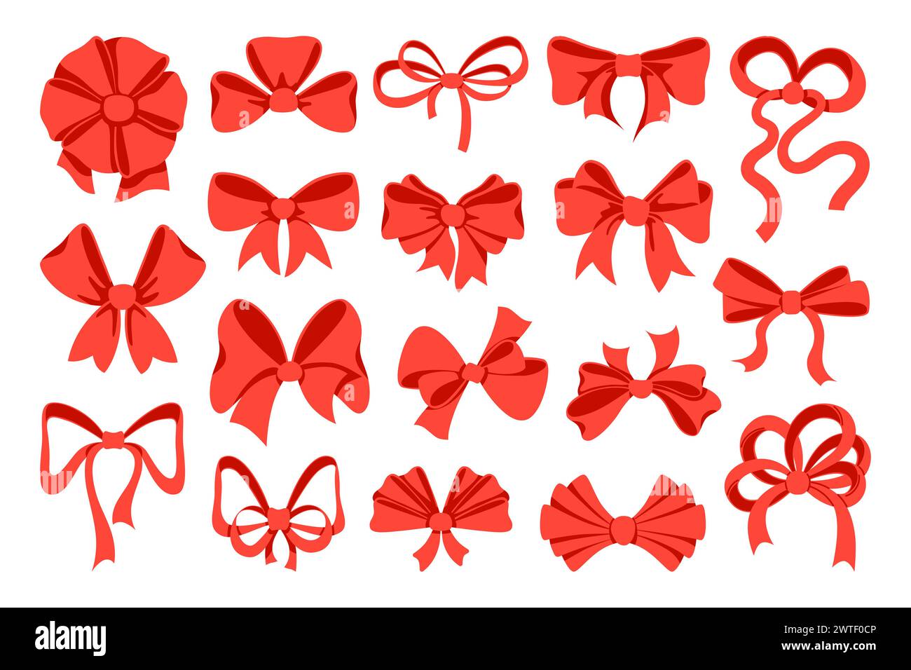 Cartoon red ribbons and bows. Decorative elements for gift wrapping ...