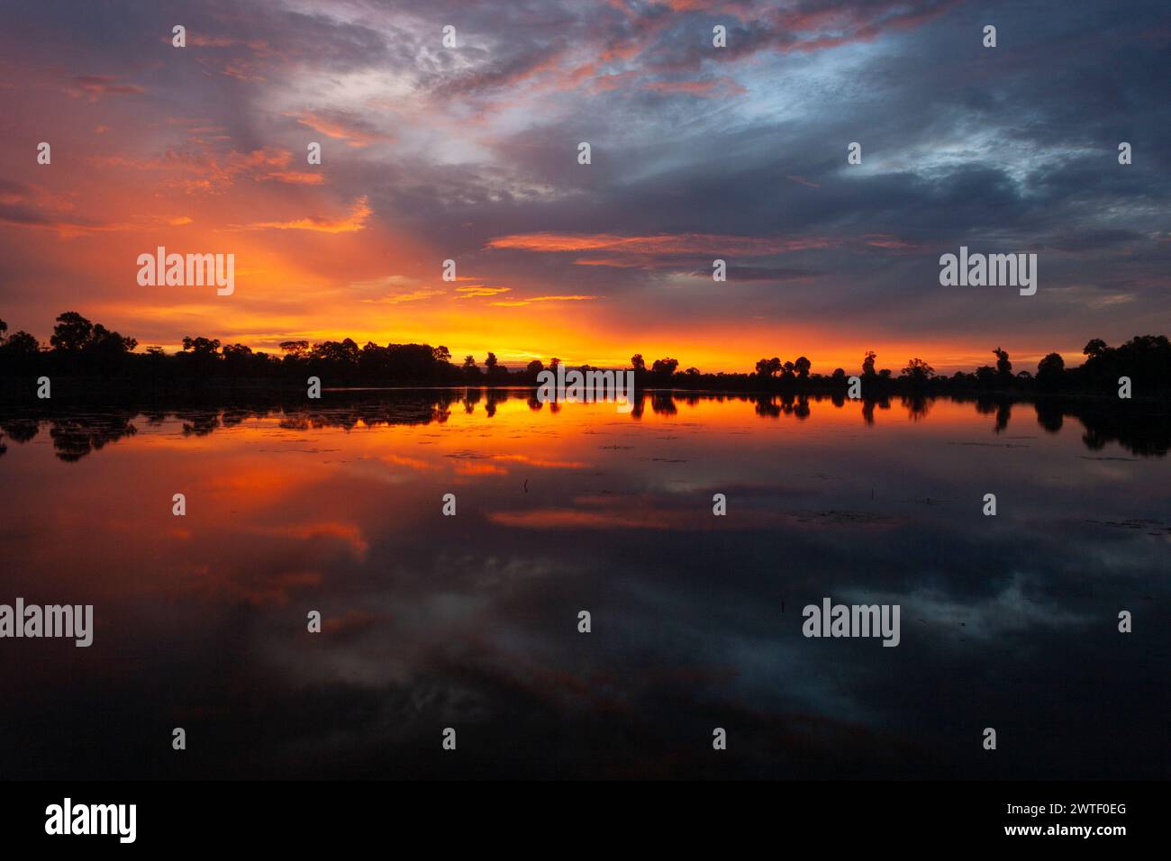 Sunrise view at Srah Srang in Angkor in Cambodia in South East Asia ...