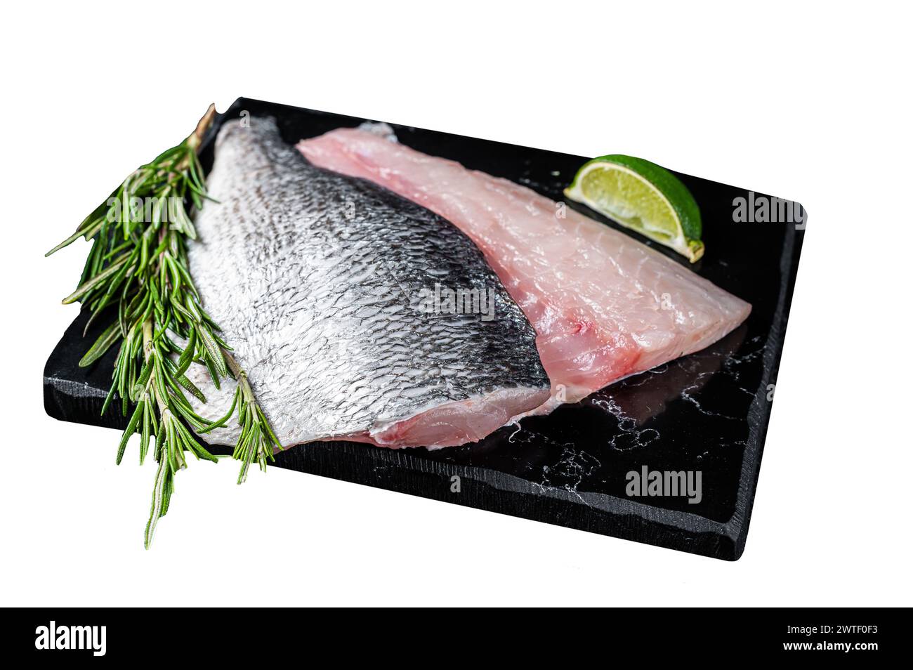 Uncooked Raw Dorado Sea bream fish fillets. Isolated on white ...