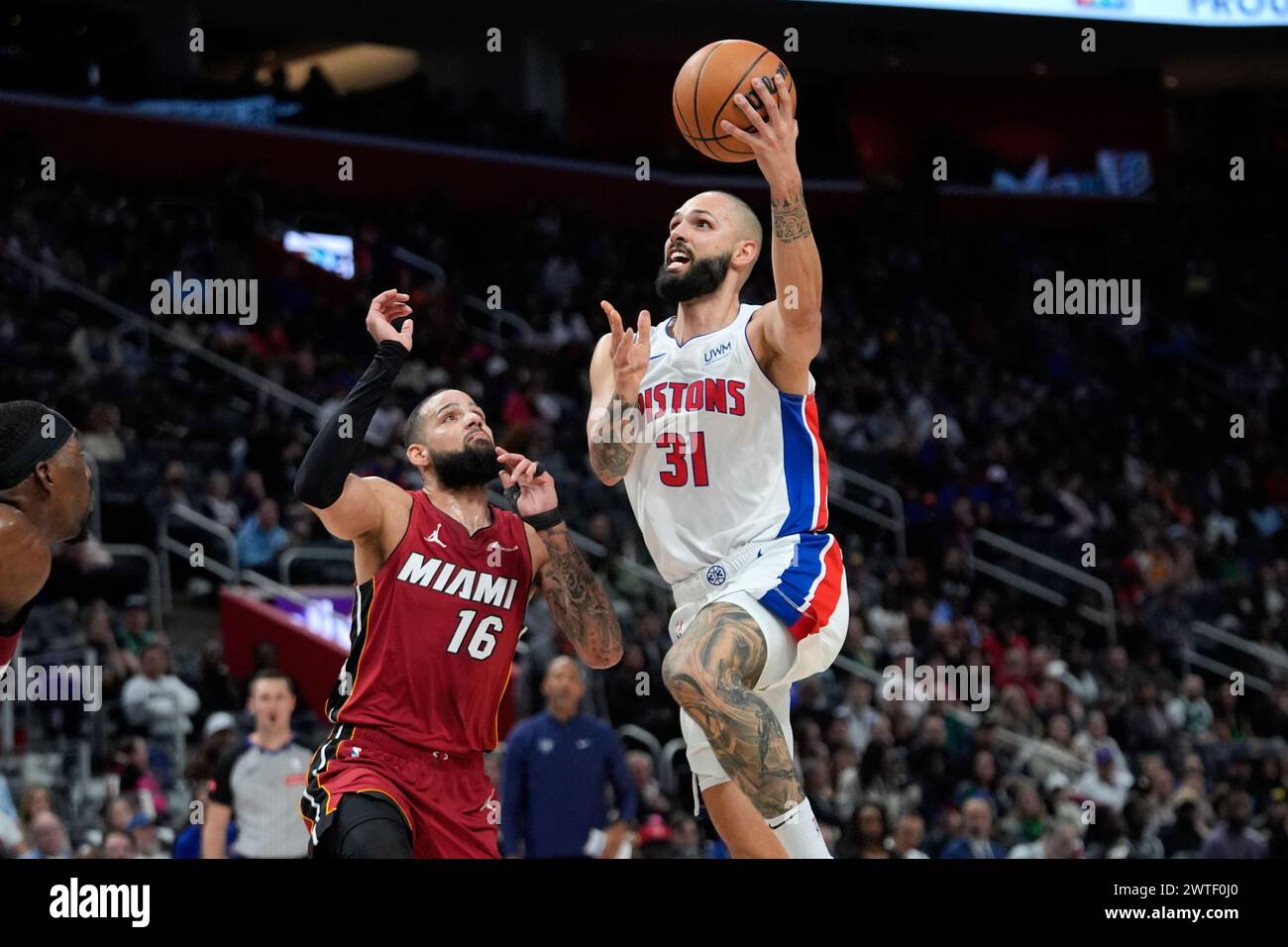 Detroit Pistons guard Evan Fournier (31) drives on Miami Heat forward ...
