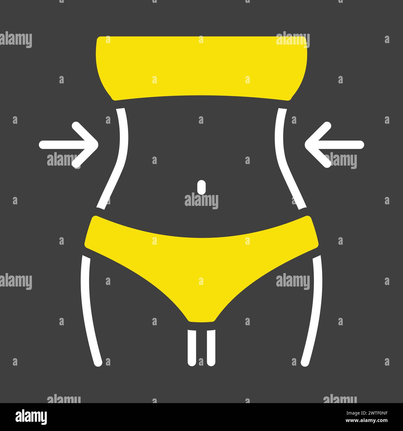 Weight loss solid icon with woman's waist on dark background. Slim ...