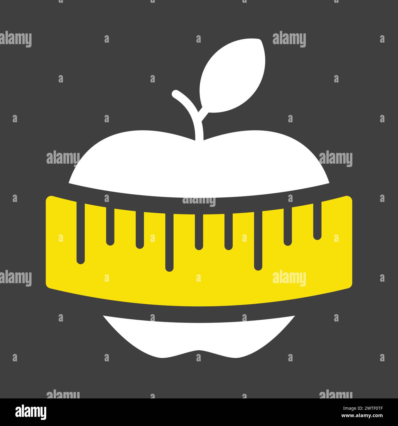 Apple with measuring tape vector solid icon on dark background. Graph ...