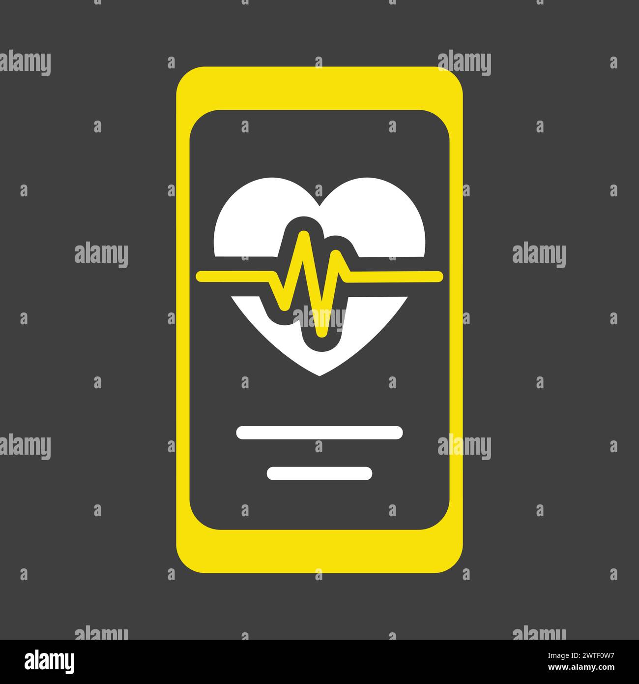 Heartbeat rate in smart phone vector solid icon on dark background ...