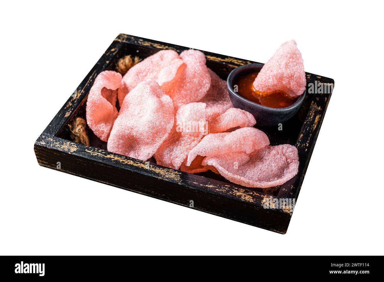 Vietnamese Crunchy kerupuk, prawn shrimp crackers, chips in a box with ...