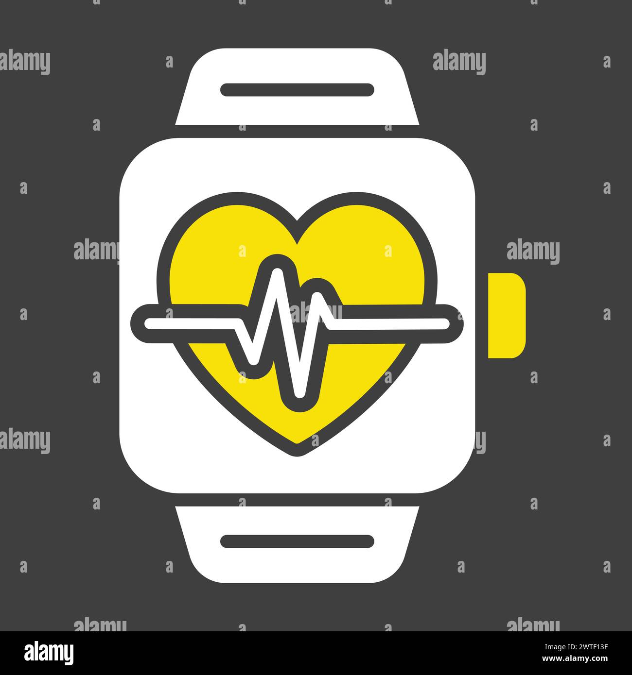 Smart watch shown heartbeat on screen vector solid icon on dark ...