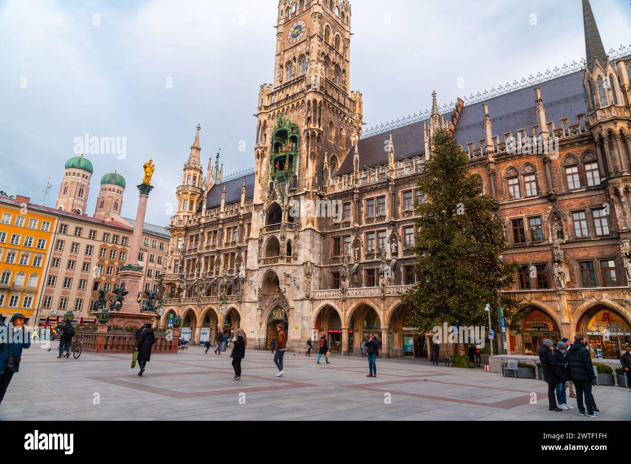 Munich, Germany - DEC 26, 2021: Buildings around Marienplatz, one of ...