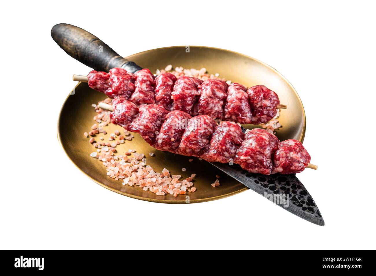 Raw kofta, kofte kebab Skewers with beef and lamb meat and spices ...