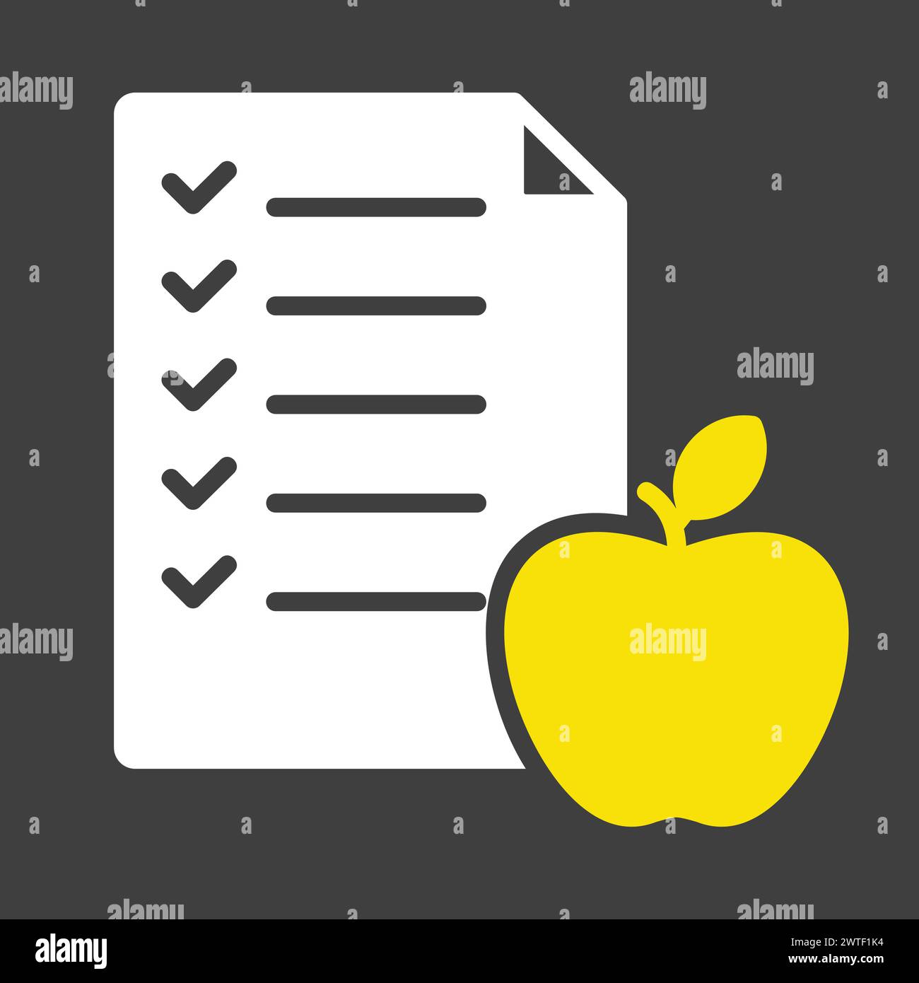 Diet list with apple vector solid icon on dark background. Graph symbol ...
