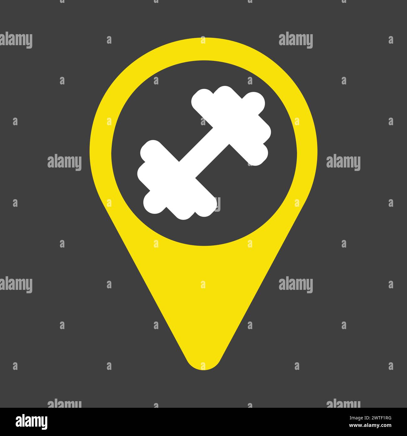 Gym pin map vector solid icon on dark background. Map pointer. Map ...
