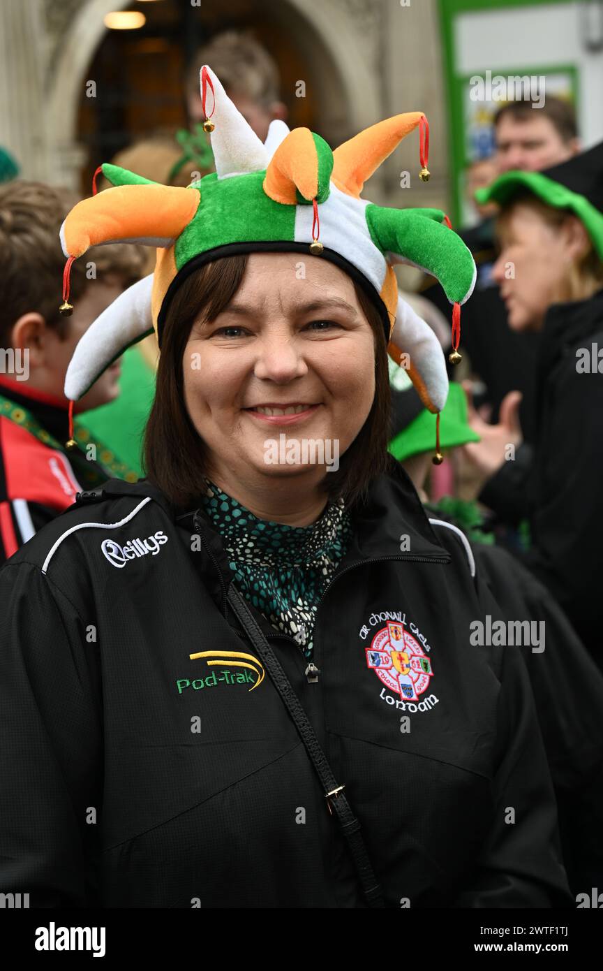 London, UK. 17th Mar, 2024. Thousands attends the London's Saint Patrick's Day Parade 2024 ...
