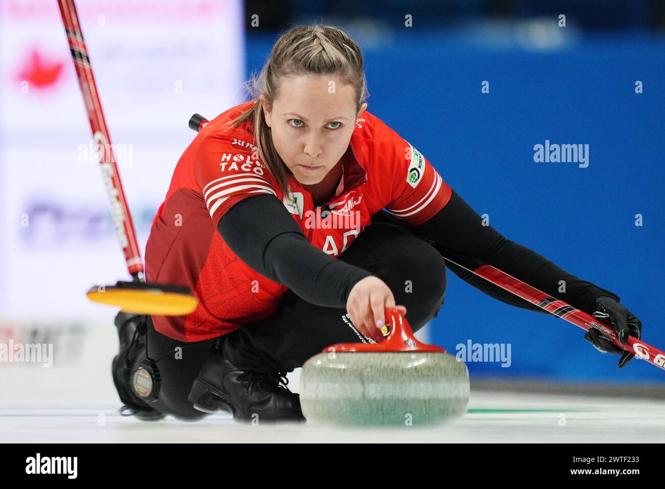 Sydney, Canada. 17th Mar, 2024. Canada's skip Rachel Homan delivers a ...