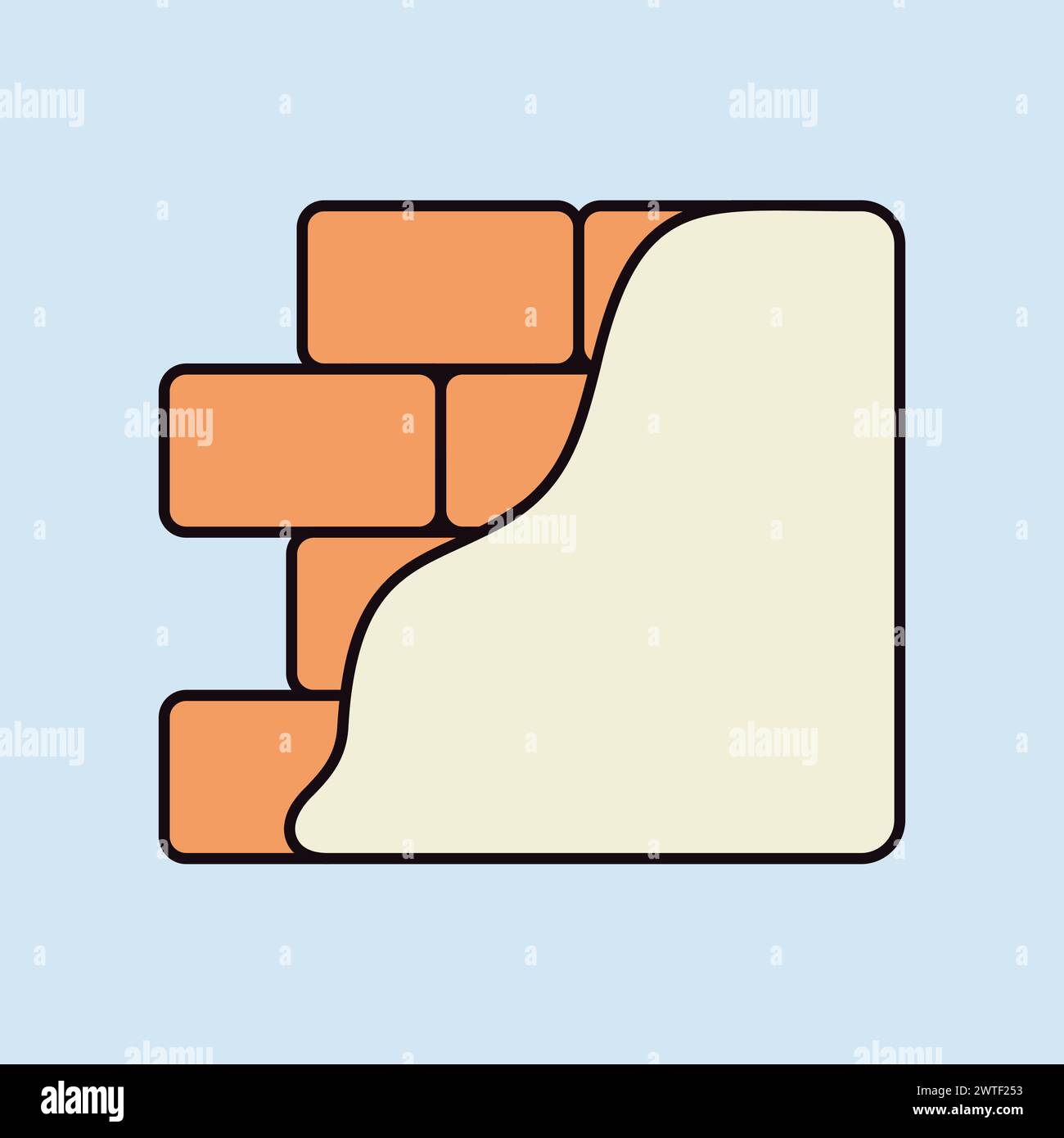Brick wall with plaster or plastering isolated icon. Construction ...