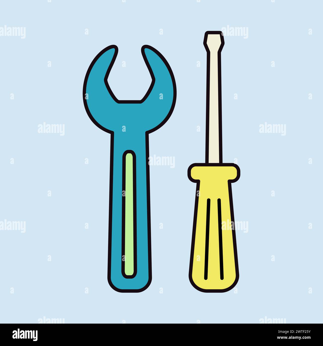 Screwdriver and wrench vector icon on dark background. Construction ...