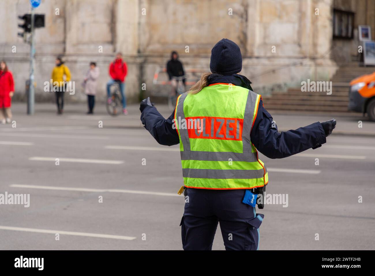 Munich, Germany - December 23, 2021: Female traffic police working on ...