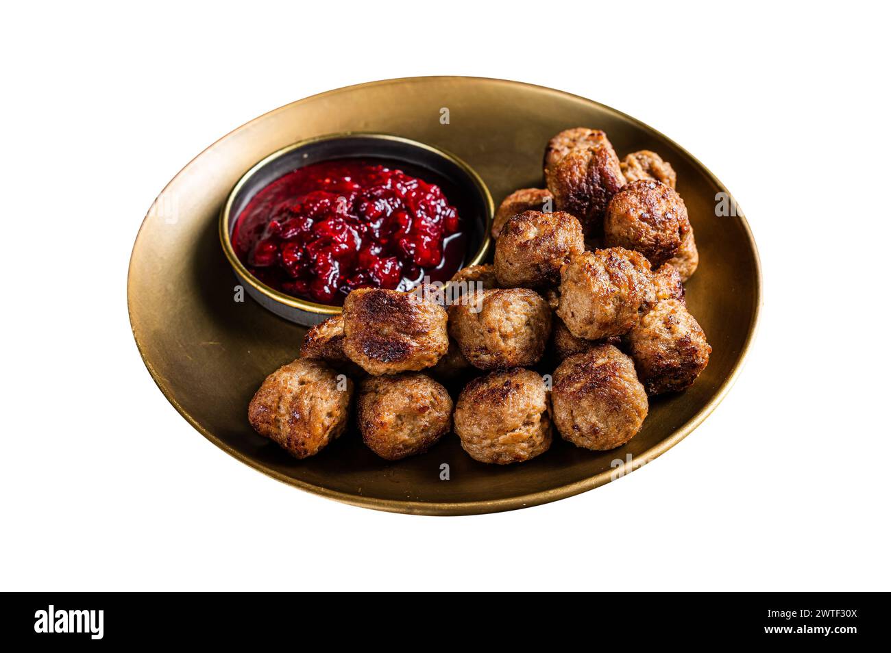 Beef meatballs with lingonberries jam, swedish meatballs. Isolated on ...