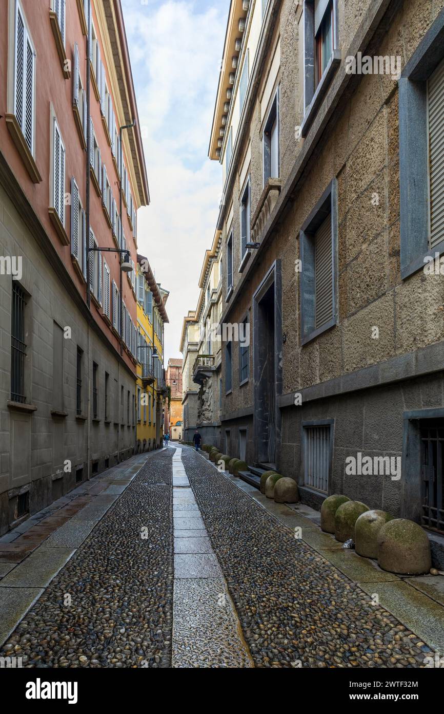 The street with ancient buildings in the center of Milan, Italy Stock ...