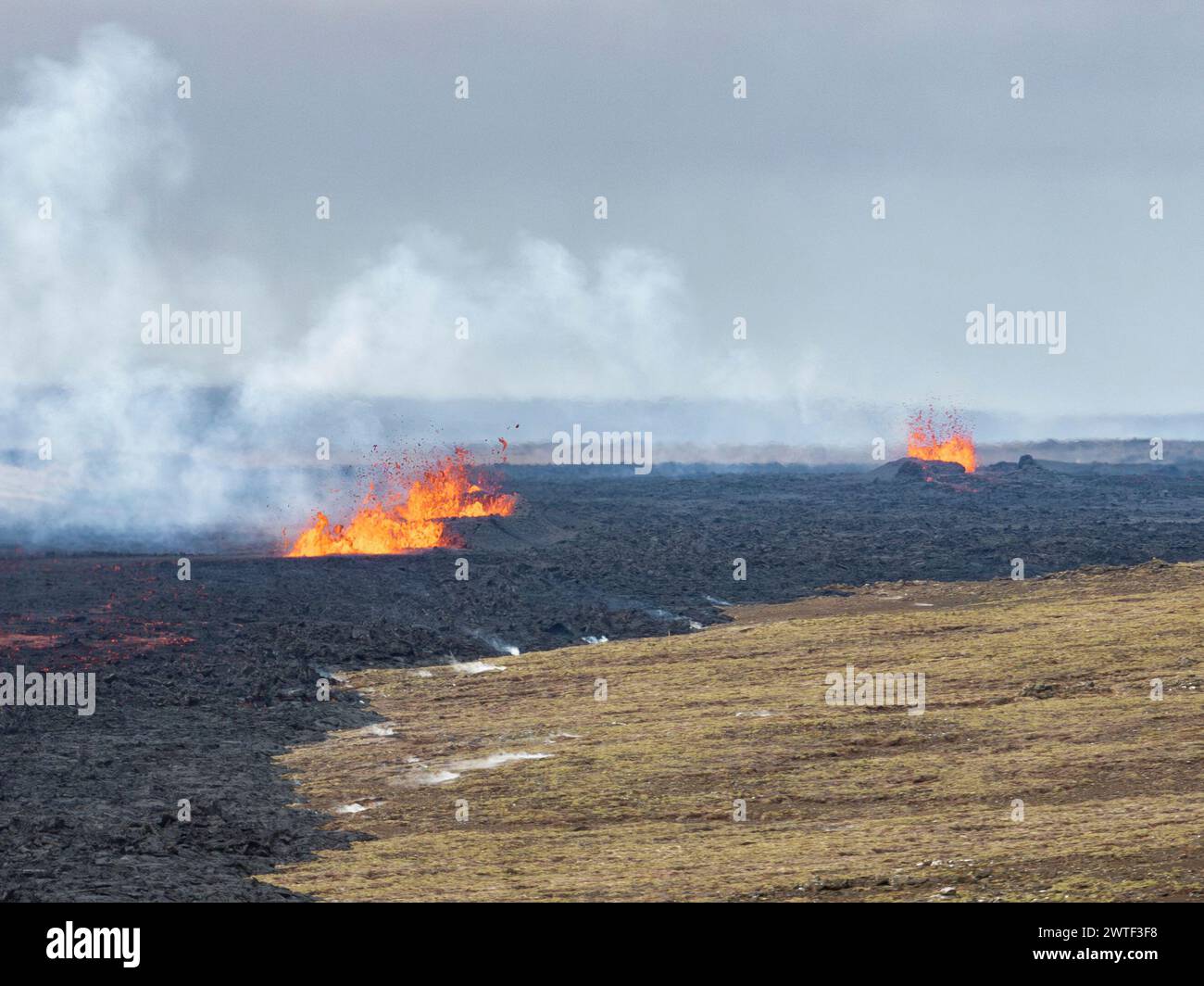 The active vents on the eruptive fissure in Iceland, Sunday March 17 ...