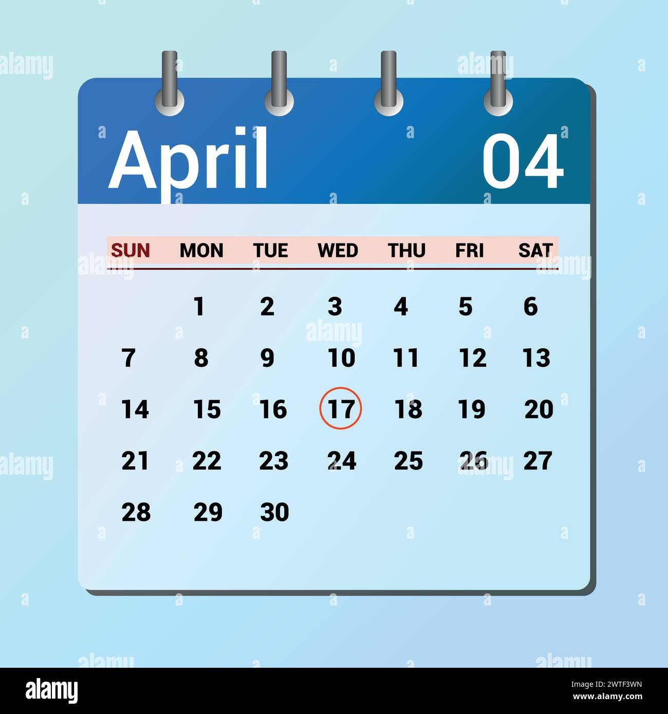 April 17. Flat icon calendar isolated on blue background. Date and ...