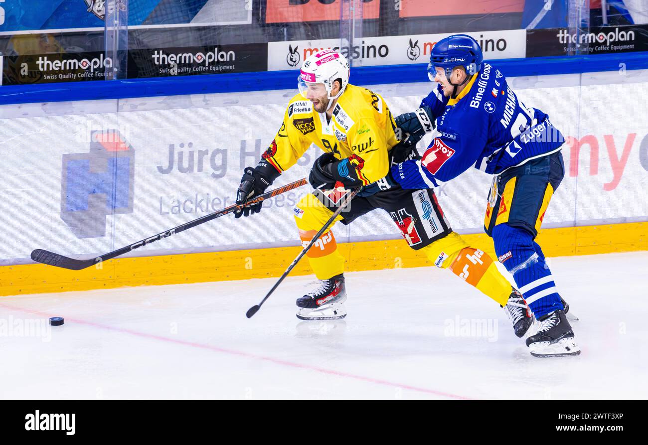 Zug, Switzerland, 17th Mar 2024: Duel between #94 Dario Kummer (SC Bern ...