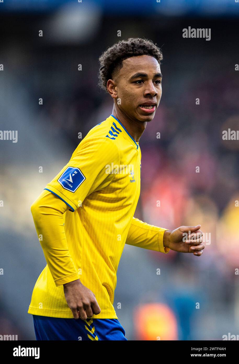 Brondby, Denmark. 17th Mar, 2024. Noah Nartey (35) of Broendby IF seen ...