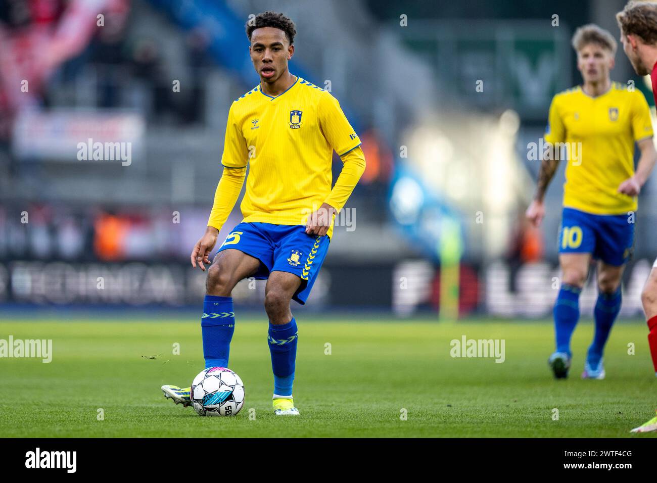 Brondby, Denmark. 17th Mar, 2024. Noah Nartey (35) of Broendby IF seen ...