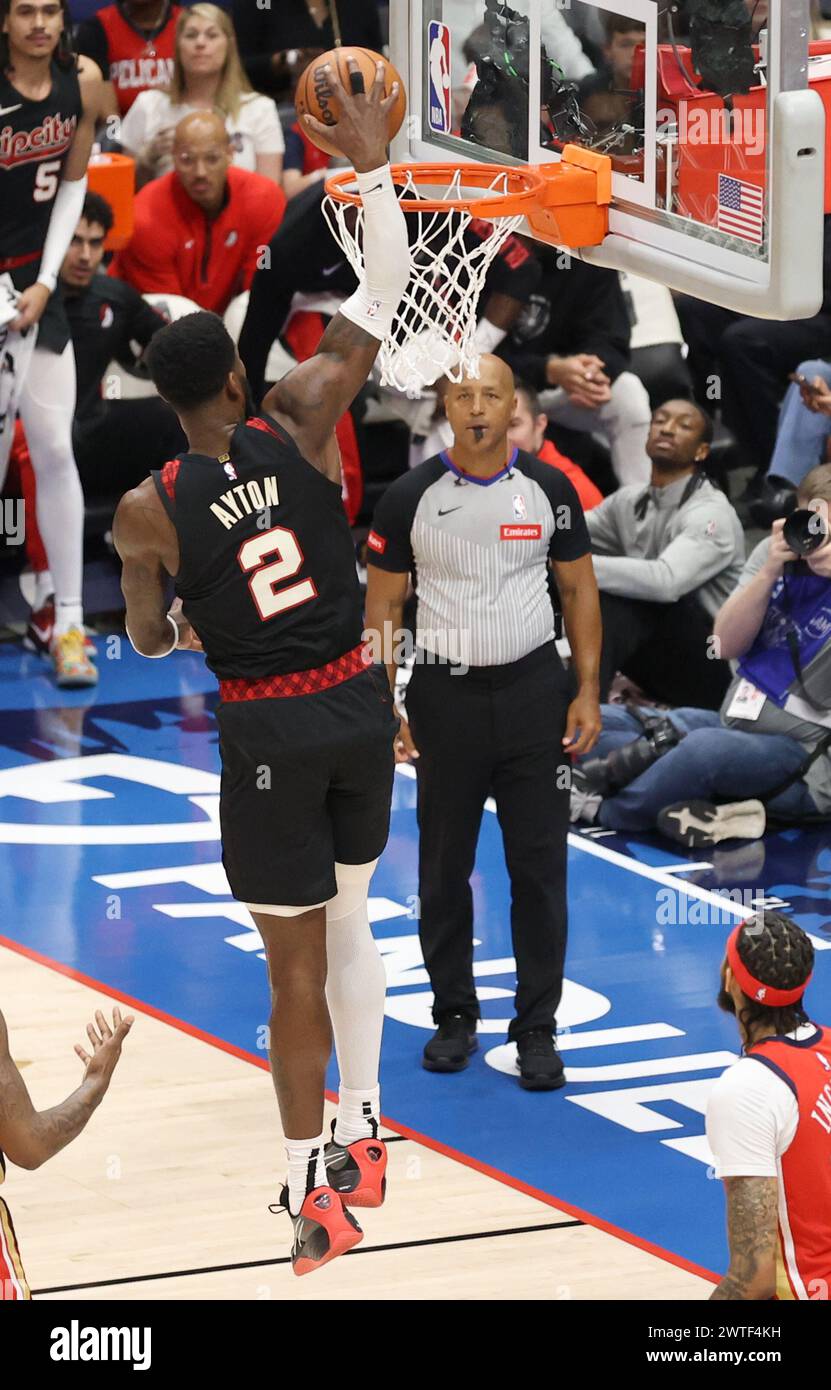New Orleans, USA. 16th Mar, 2024. Portland Trail Blazers center Deandre ...
