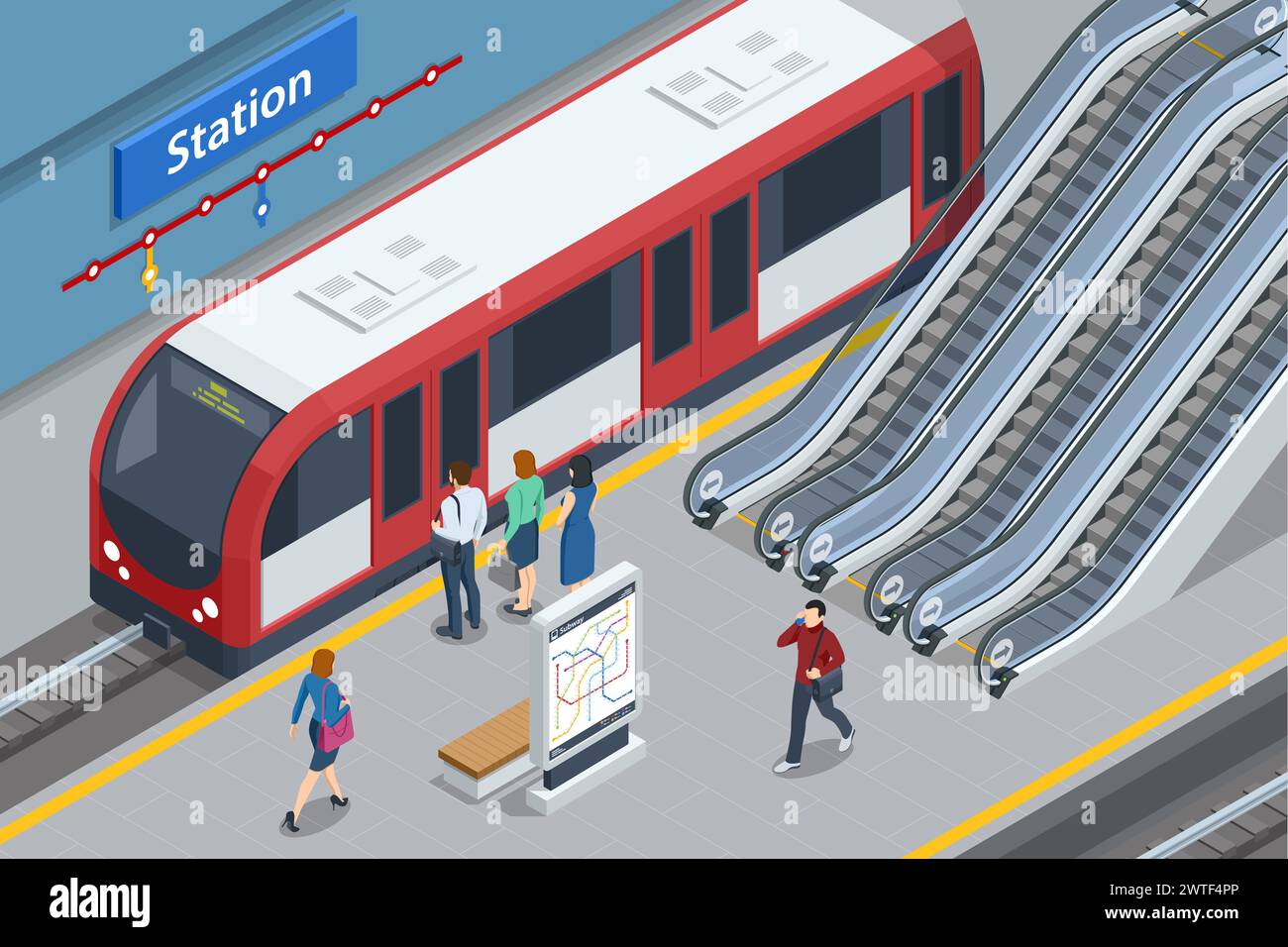 Isometric subway station platform. High speed train. Included ...