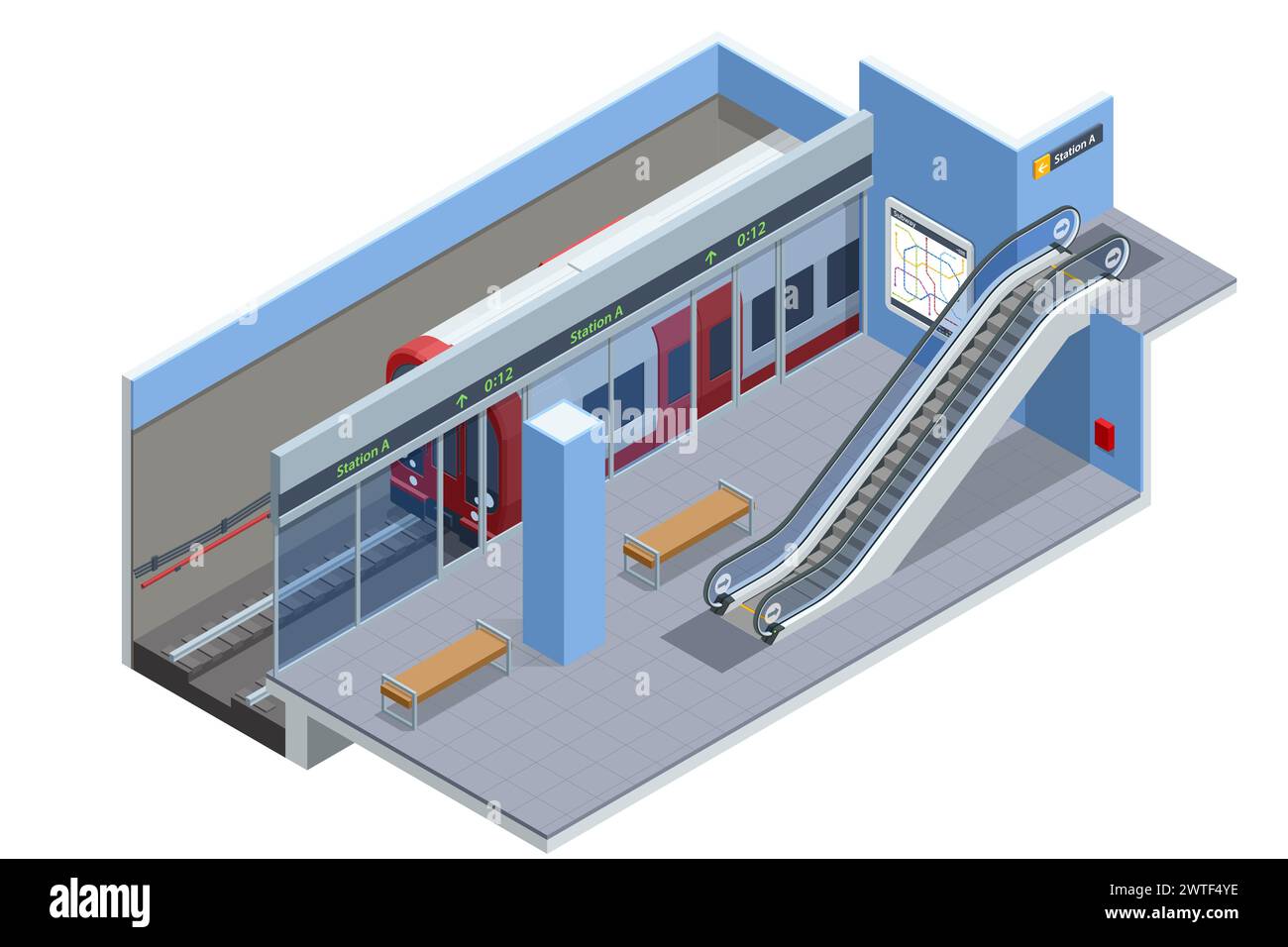 Isometric subway station platform. High speed train. Included ...