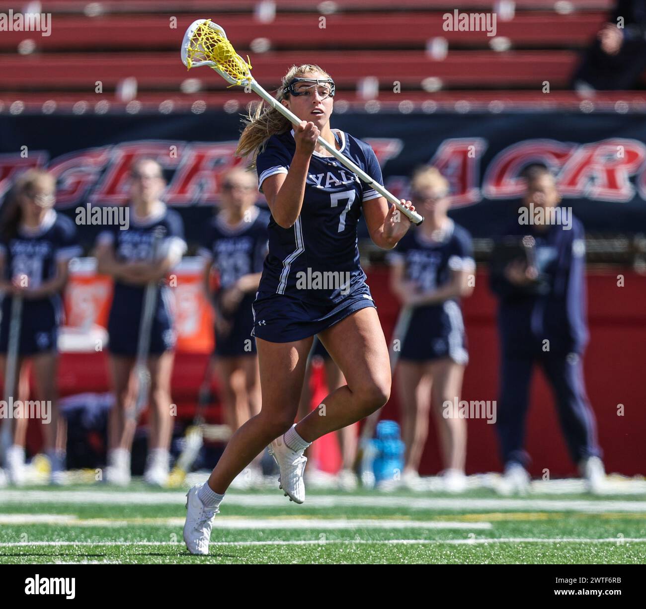Piscataway, NJ, USA. 17th Mar, 2024. Yale midfielder Fallon Vaughn (7 ...