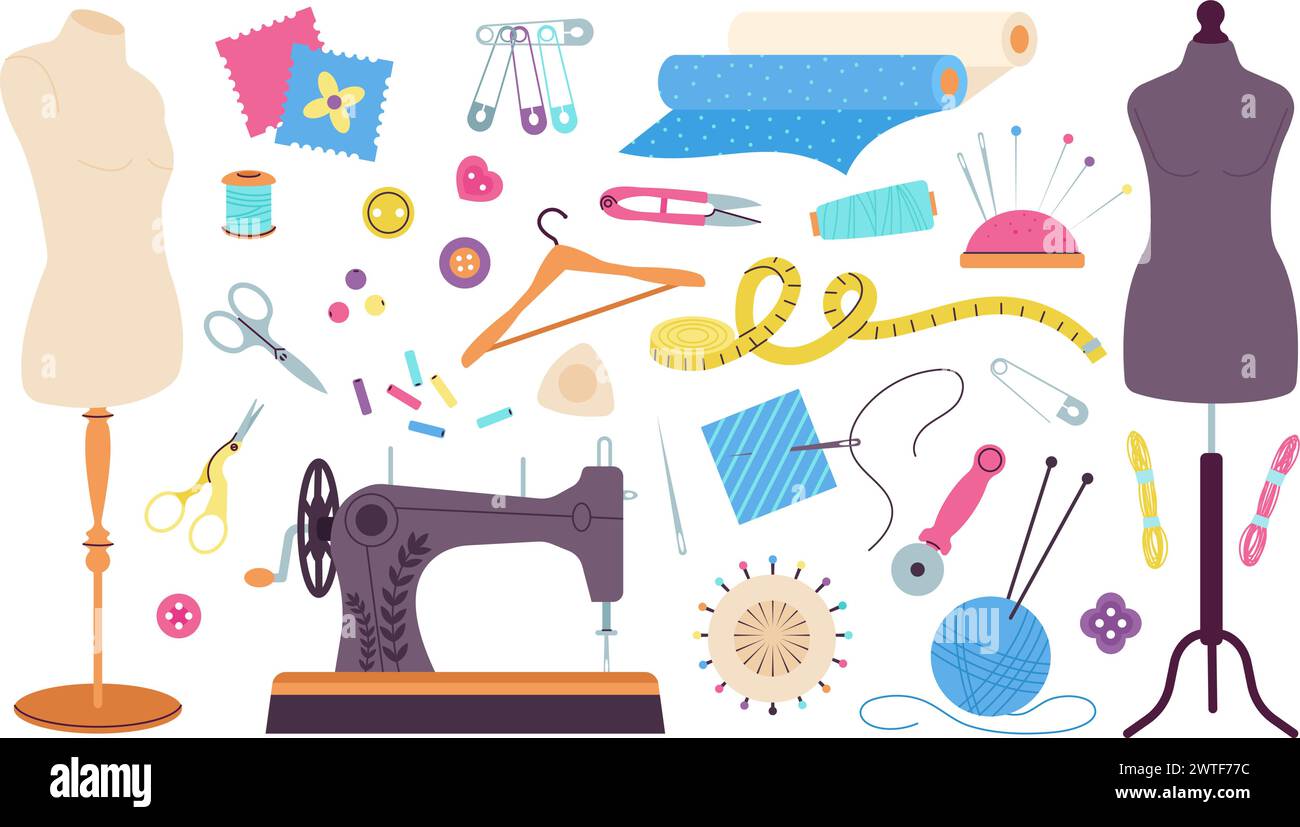 Needlework tools. Tailoring tools and equipment, hand crafting elements ...