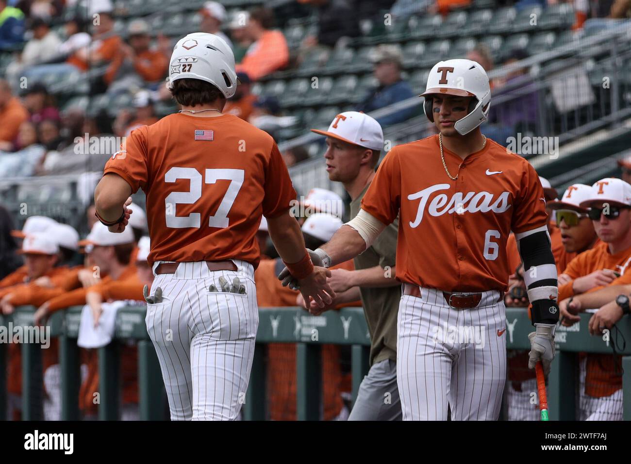 AUSTIN, TX - MARCH 17: Texas infielder Jack O'Dowd (27) gets a high ...