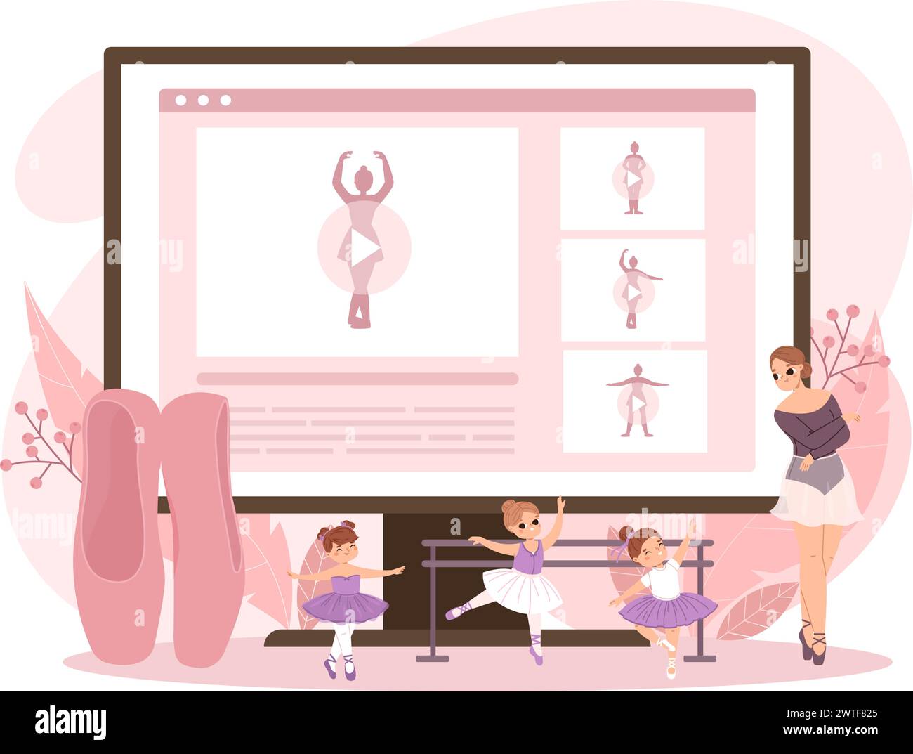 Online ballet class. Cute little girls study dance, classic theatre ...