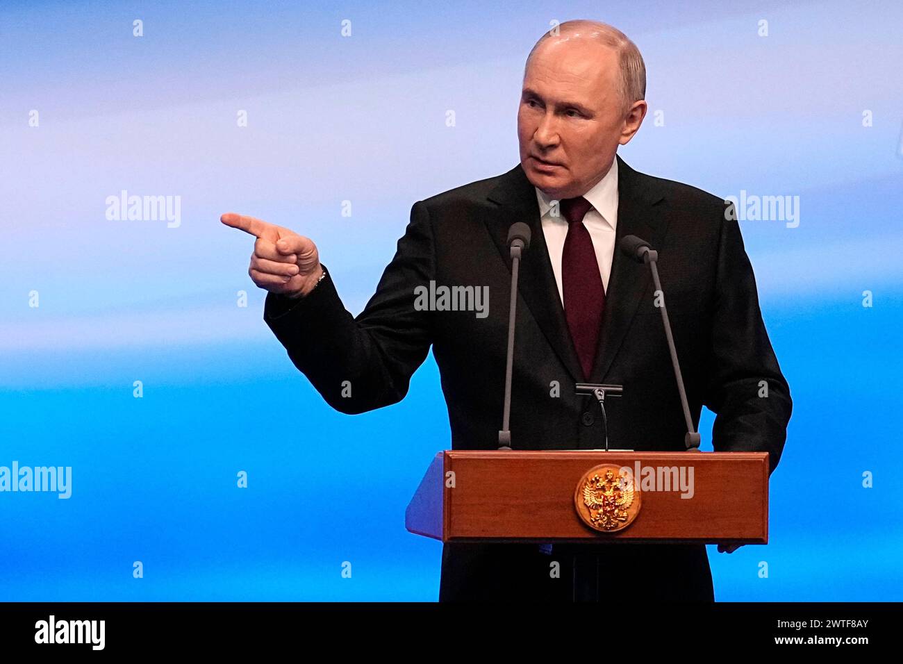 Russian President Vladimir Putin gestures while speaking on a visit to ...