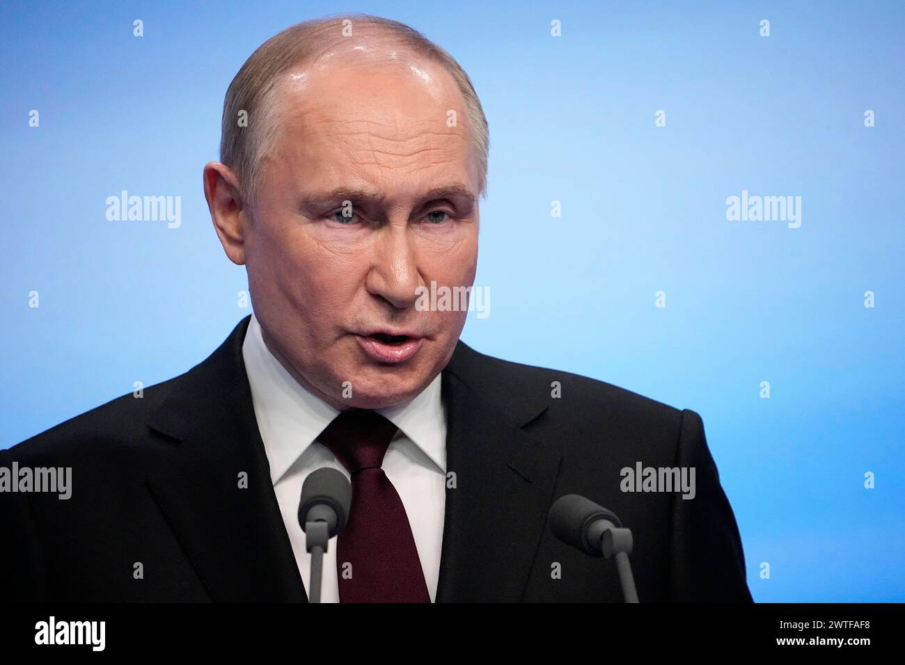 Russian President Vladimir Putin speaks on a visit to his campaign ...